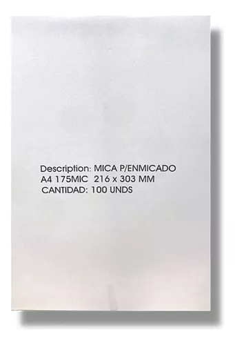 Lamina adh enmic cbit 216 x 303 mm 175 mic a4 - Papelera del Oriente ...